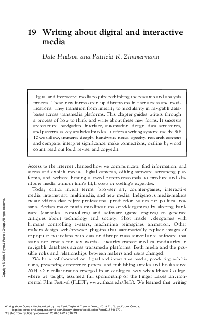 (PDF) Writing about Digital and Interactive Media