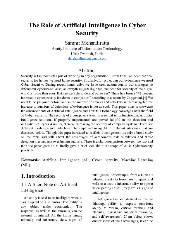 (DOC) The Role of Artificial Intelligence in Cyber Security