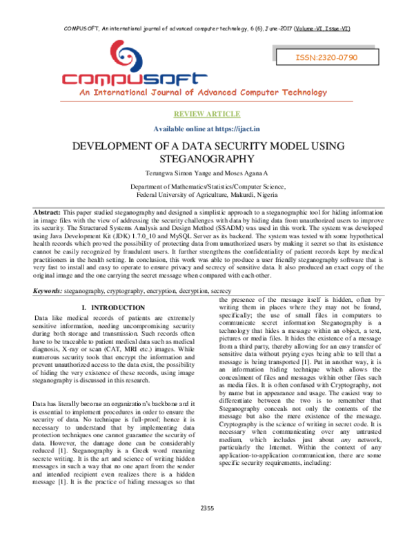 (PDF) DEVELOPMENT OF A DATA SECURITY MODEL USING STEGANOGRAPHY