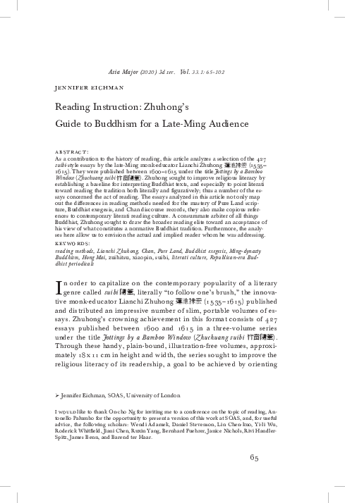 (PDF) Reading Instruction: Zhuhong's Guide to Buddhism for a Late-Ming ...
