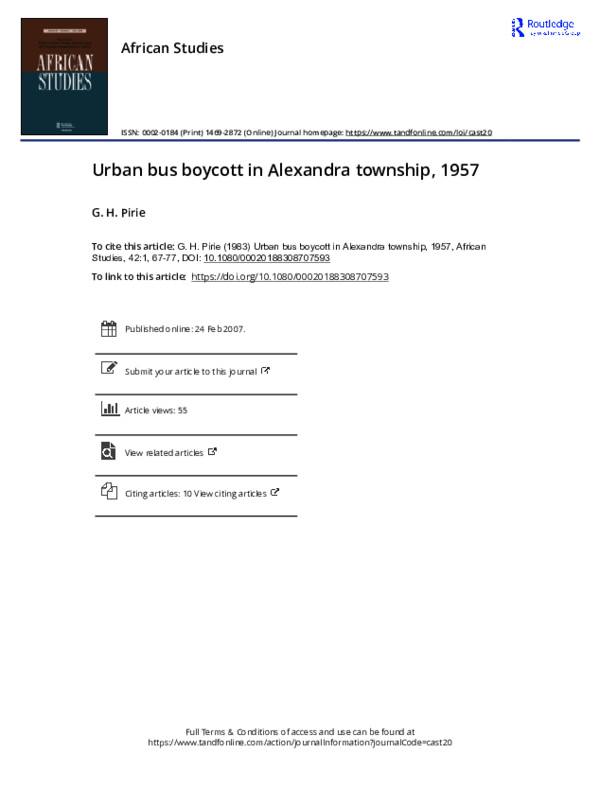 (PDF) Urban bus boycott in Alexandra Township, 1957