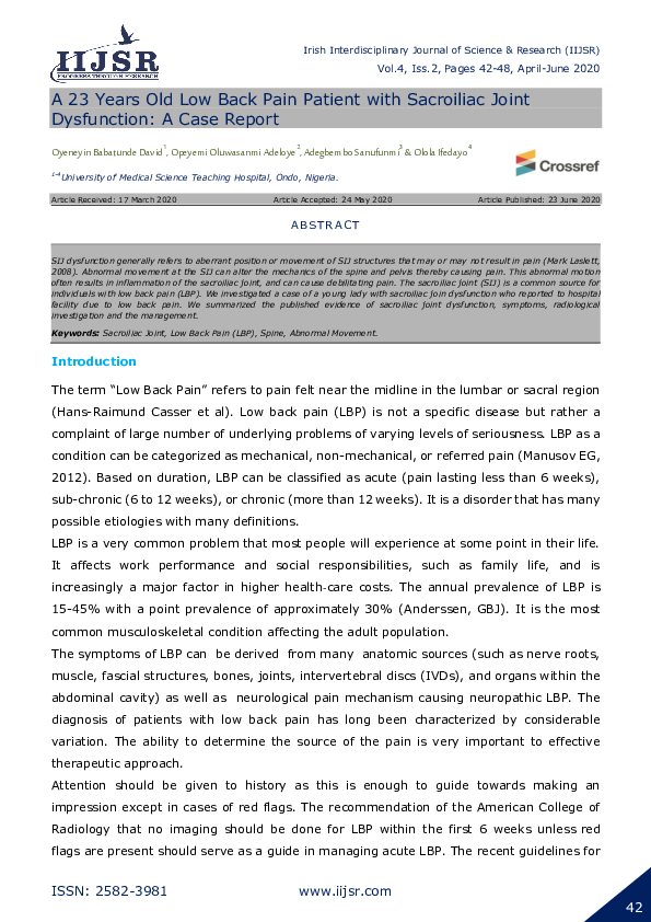 (PDF) A 23 Years Old Low Back Pain Patient with Sacroiliac Joint ...
