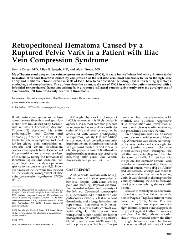 (PDF) Retroperitoneal Hematoma Caused by a Ruptured Pelvic Varix in a ...