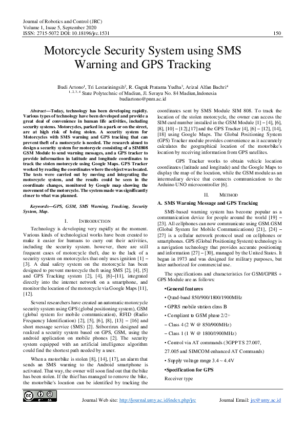 (PDF) Motorcycle Security System using SMS Warning and GPS Tracking