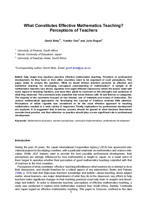 (PDF) What Constitutes Effective Mathematics Teaching? Perceptions of ...