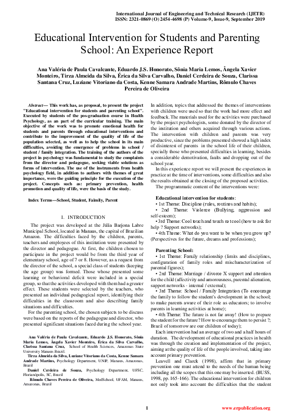 (PDF) Educational Intervention for Students an