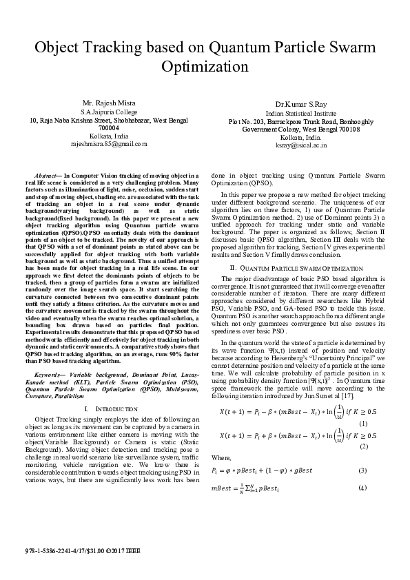(PDF) Object Tracking based on Quantum Particle Swarm Optimization