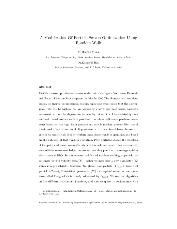 (PDF) A Modification Of Particle Swarm Optimization Using Random Walk