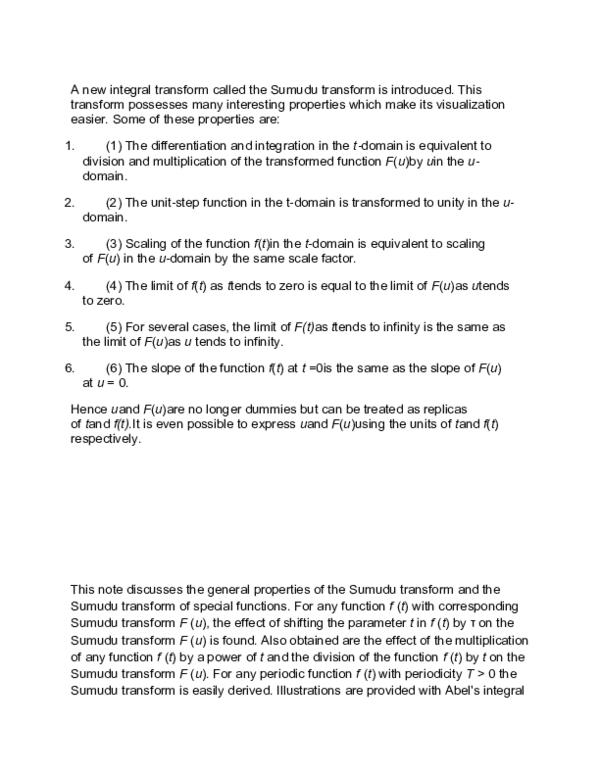 (DOC) A new integral transform called the Sumudu transform is introduced