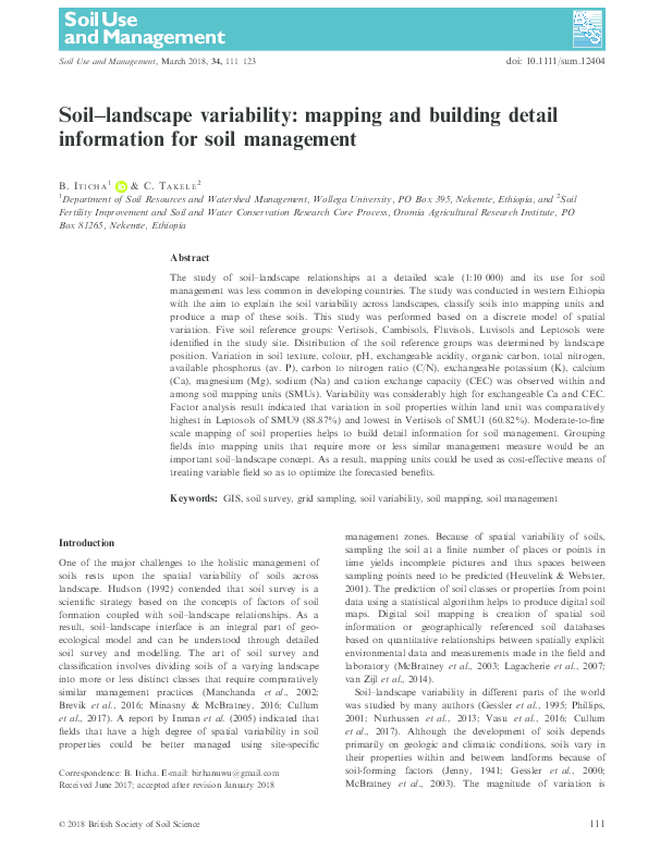 (PDF) Soil-landscape variability: mapping and building detail information for soil management ...