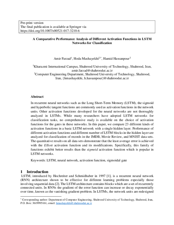 Pdf A Comparative Performance Analysis Of Different Activation