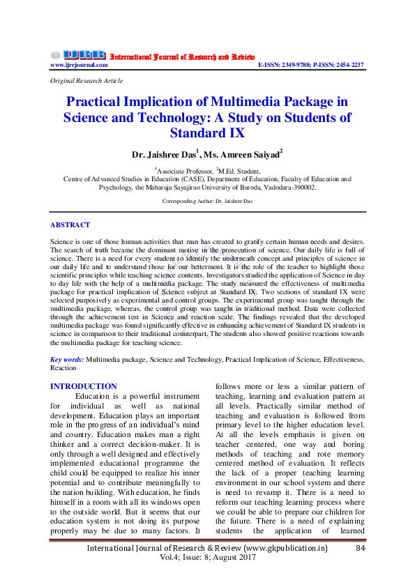 (PDF) Practical Implication of Multimedia Package in Science and ...