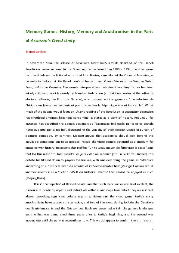(PDF) Memory games: history, memory, and anachronism in the Paris of ...