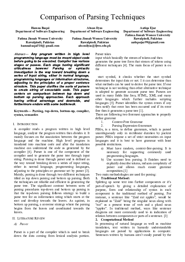 (DOC) Comparison of Parsing Techniques