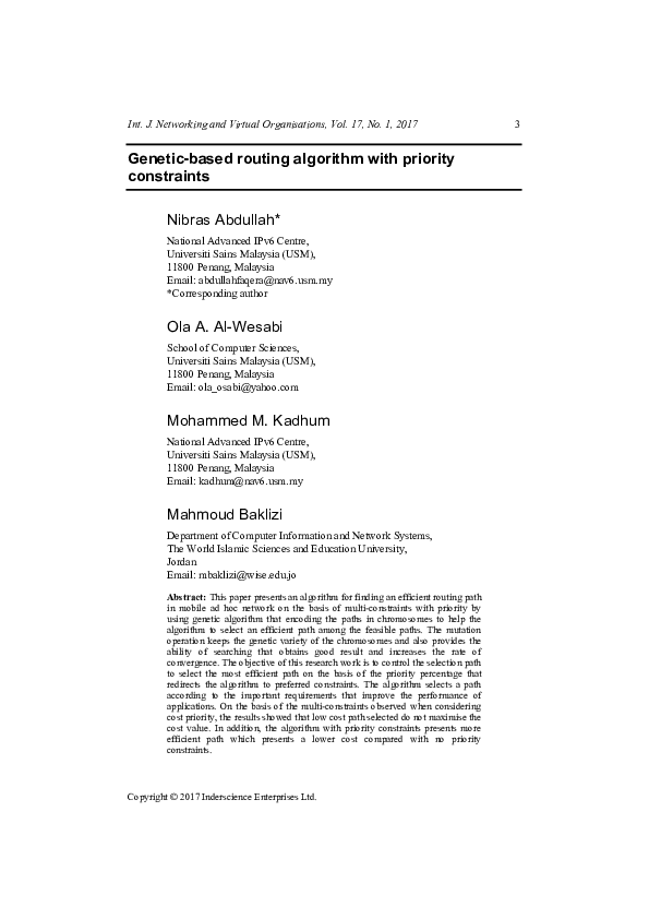 (PDF) Genetic-based routing algorithm with priority constraints