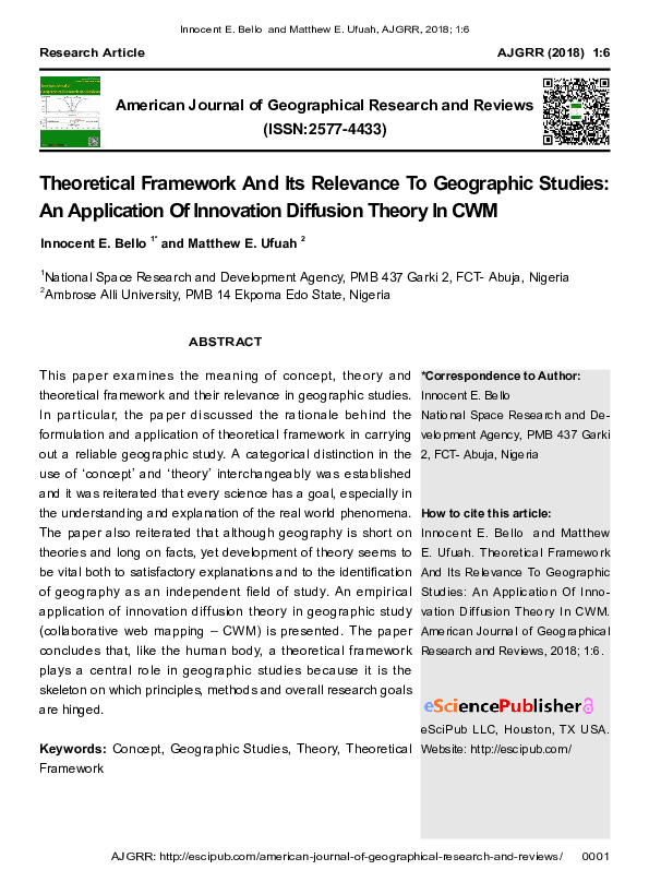 (PDF) Theoretical Framework And Its Relevance To Geographic Studies: An Application Of ...