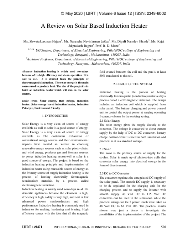 (PDF) A Review on Solar Based Induction Heater