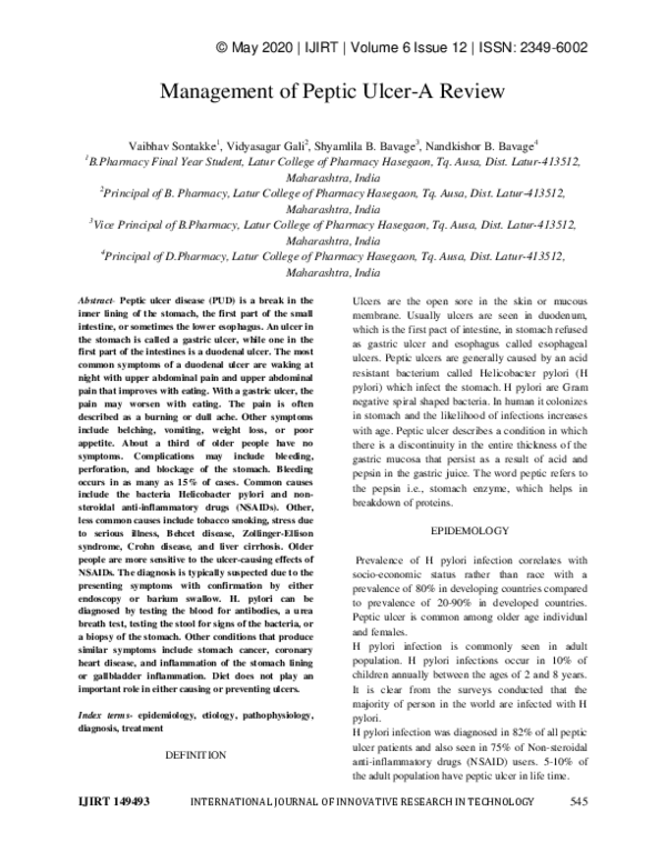 (PDF) Management of Peptic Ulcer-A Review