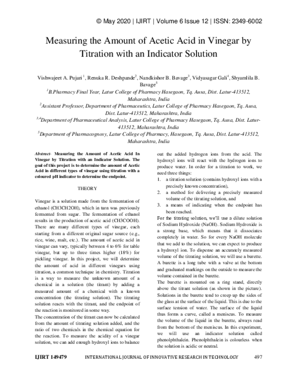 (PDF) Measuring the Amount of Acetic Acid in Vinegar by Titration with ...