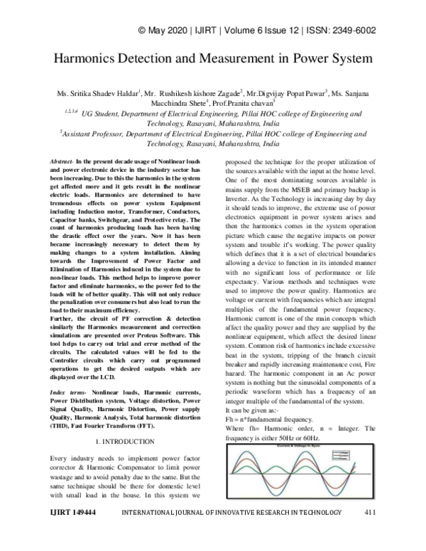 (PDF) Harmonics Detection and Measurement in Power System