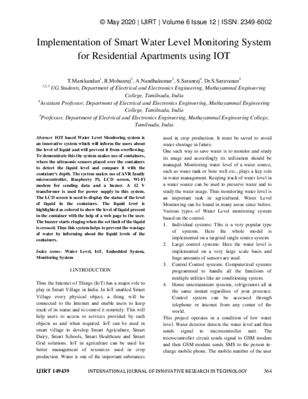 (PDF) Implementation of Smart Water Level Monitoring System for ...