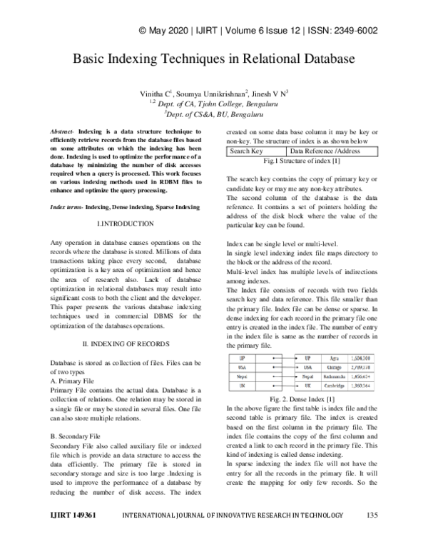 Pdf Basic Indexing Techniques In Relational Database