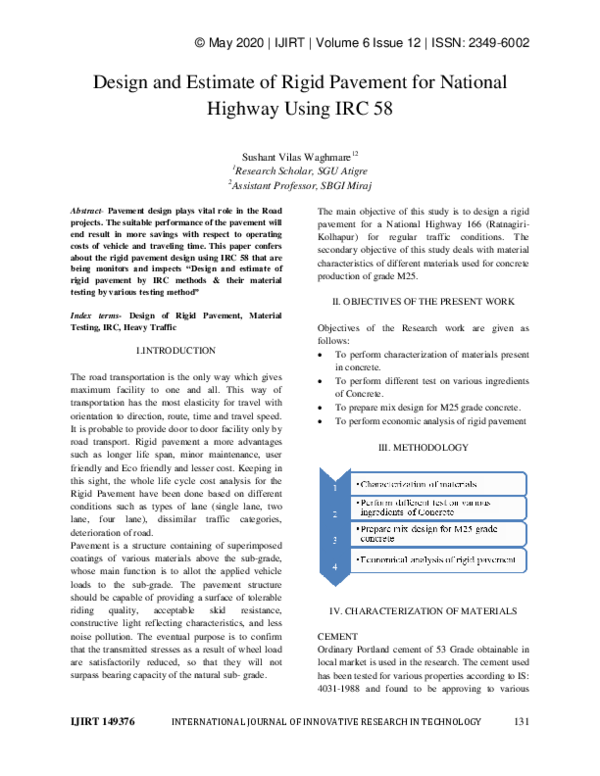 (PDF) Design and Estimate of Rigid Pavement for National Highway Using ...