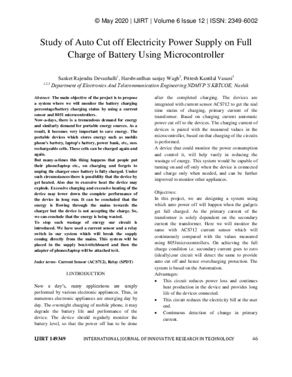 (PDF) Study of Auto Cut off Electricity Power Supply on Full Charge of ...