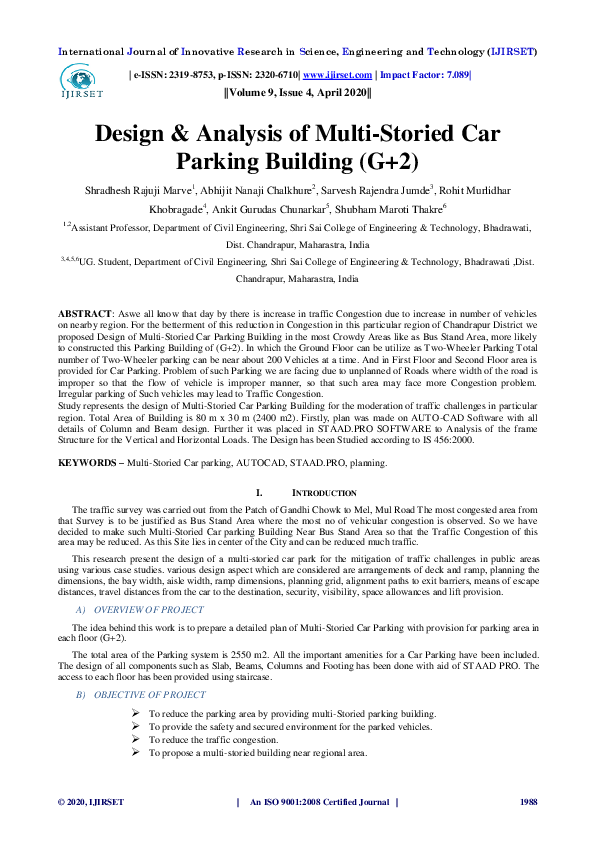 (PDF) Design & Analysis of Multi-Storied Car Parking Building (G+2)