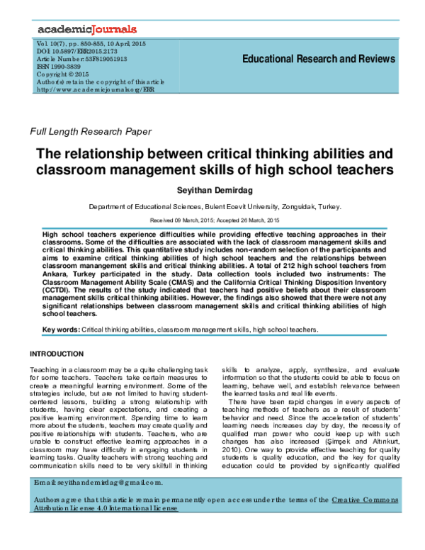 (PDF) The relationship between critical thinking abilities and ...