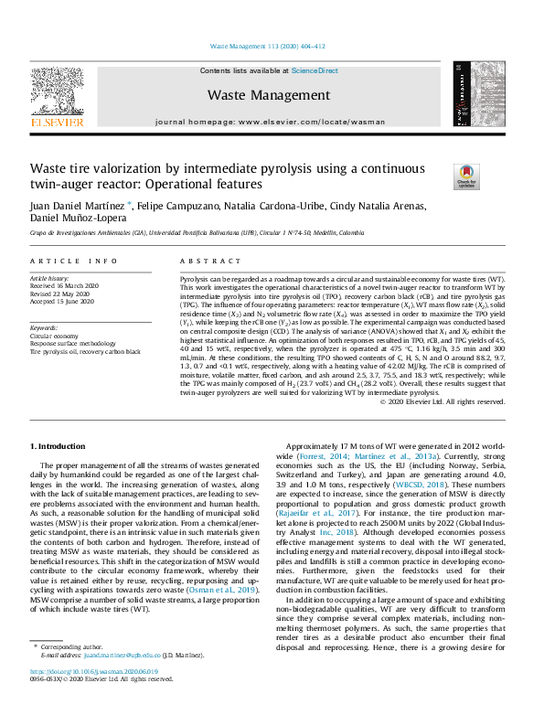 (PDF) Waste tire valorization by intermediate pyrolysis using a ...