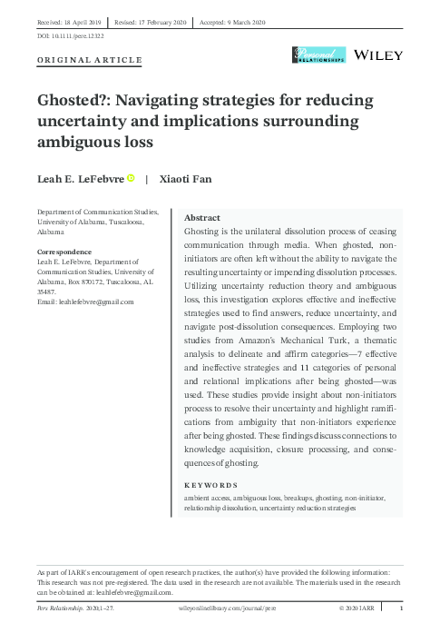 (PDF) Ghosted?: Navigating strategies for reducing uncertainty and implications surrounding ...