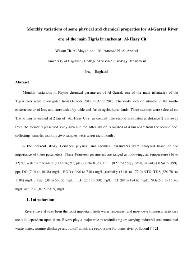 (PDF) Monthly variations of some physical and chemical properties for ...