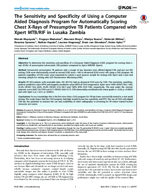 (PDF) The sensitivity and specificity of using a computer aided ...