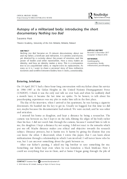 (PDF) Autopsy of a Militarized Body: Introducing the Short Documentary ...