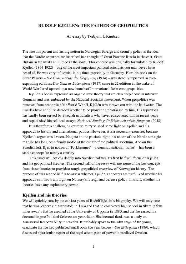 (DOC) RUDOLF KJELLÉN - THE FATHER OG GEOPOLITICS REAPPRAISED