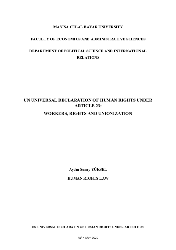 (DOC) UN UNIVERSAL DECLARATION OF HUMAN RIGHTS ARTICLE 23; WORKERS ...