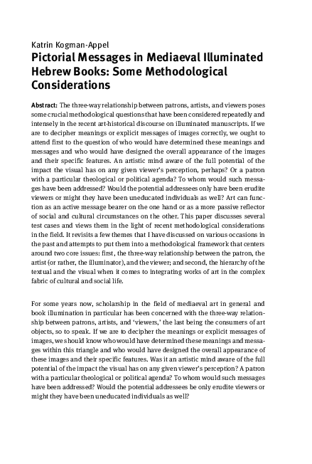 (PDF) Katrin Kogman-Appel, “Pictorial Messages in Mediaeval Illuminated ...
