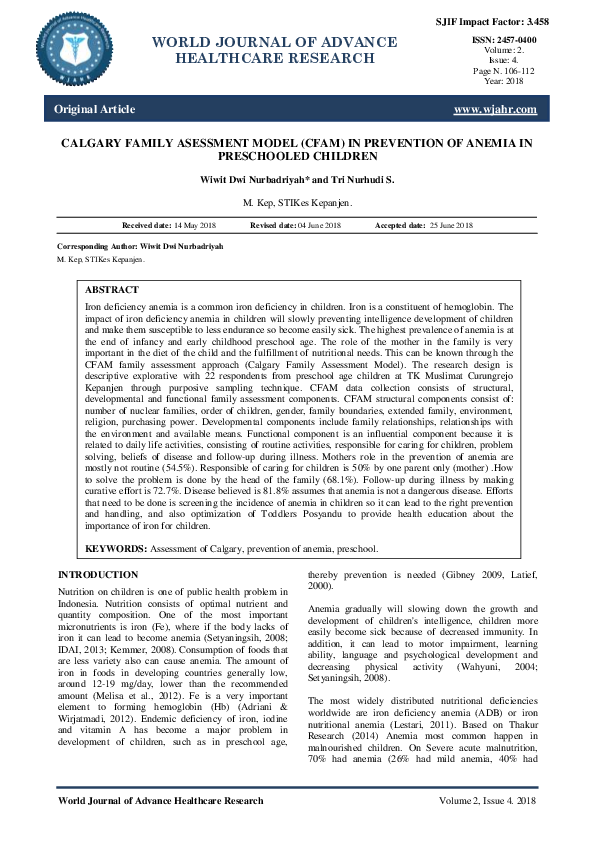 (PDF) CALGARY FAMILY ASESSMENT MODEL (CFAM) IN PREVENTION OF ANEMIA IN ...