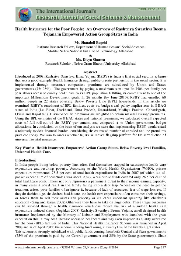 (PDF) Health Insurance for the Poor People: An Overview of Rashtriya ...