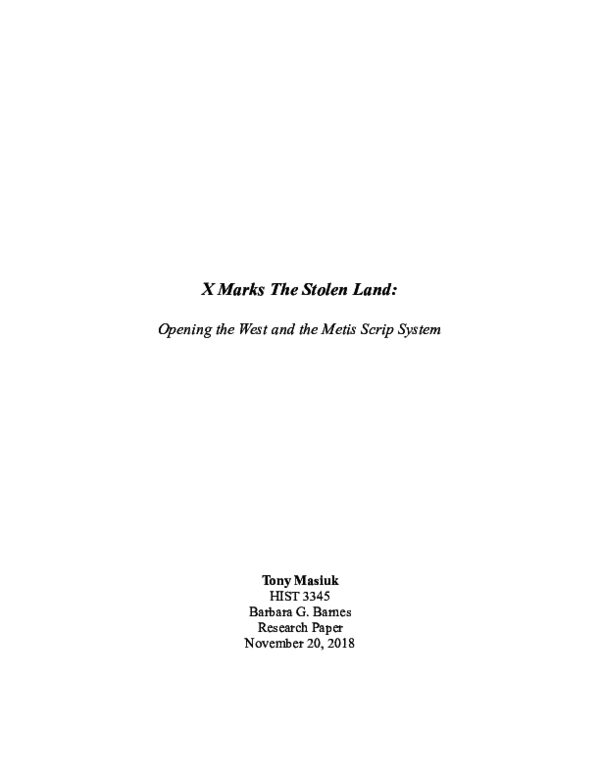 (DOC) X Marks The Stolen Land: Metis Scrip and the Opening of the West