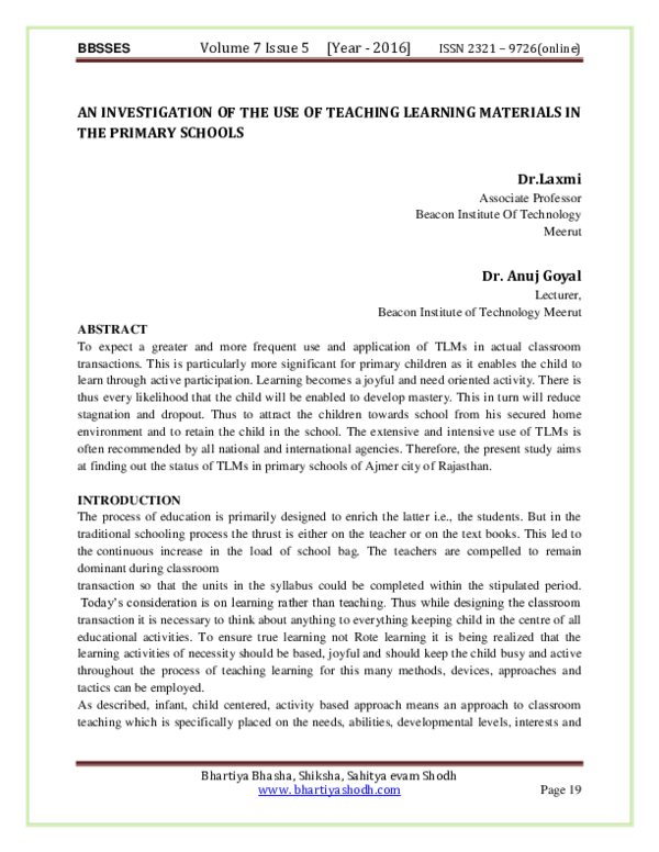 (PDF) AN INVESTIGATION OF THE USE OF TEACHING LEARNING MATERIALS IN THE ...