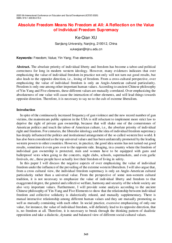 (PDF) Absolute Freedom Means No Freedom at All: A Reflection on the ...