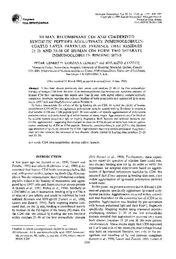 (PDF) Human recombinant CD4 and CD4-derived synthetic peptides ...