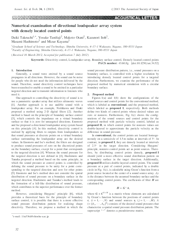 (PDF) Numerical examination of directional loudspeaker array system with densely located control ...