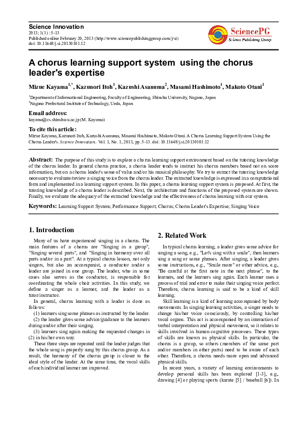 (PDF) A Chorus Learning Support System Using the Chorus Leader's Expertise