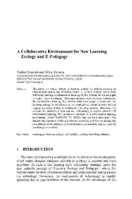 (PDF) A Collaborative Environment for New Learning Ecology and E-Pedagogy