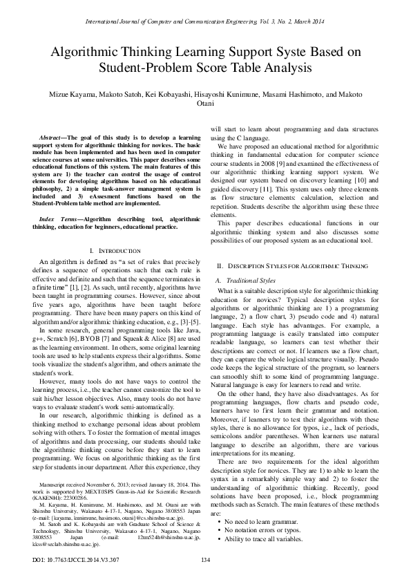 (PDF) Algorithmic Thinking Learning Support Syste Based on Student-Problem Score Table Analysis ...