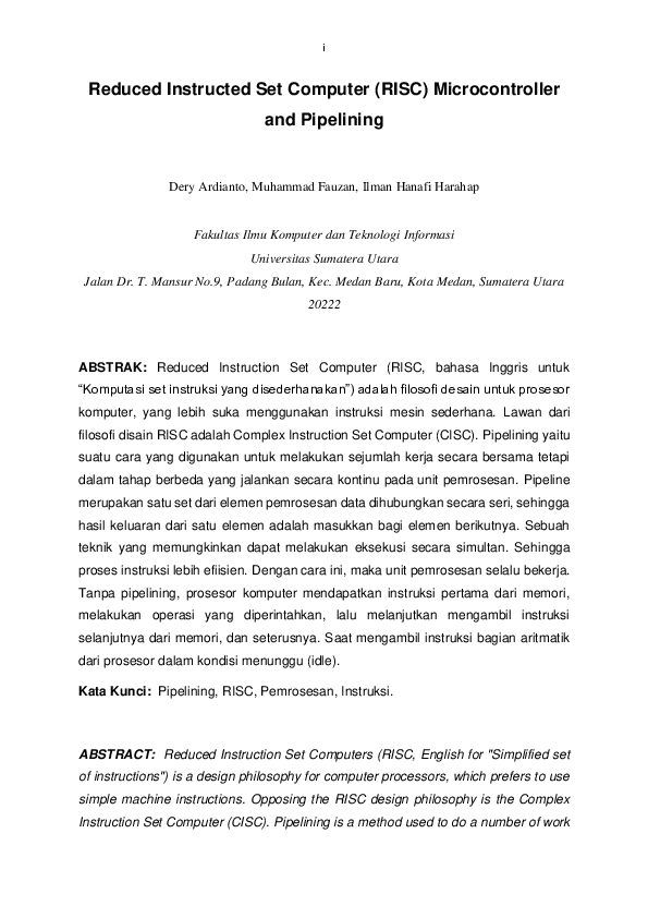 (PDF) Reduced Instructed Set Computer (RISC) Microcontroller and Pipelining