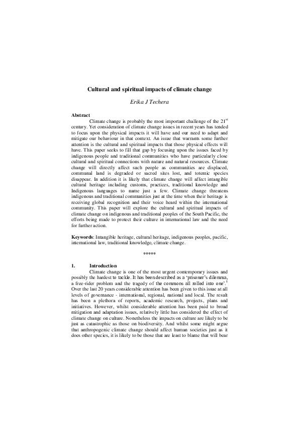 (PDF) Cultural and spiritual impacts of climate change